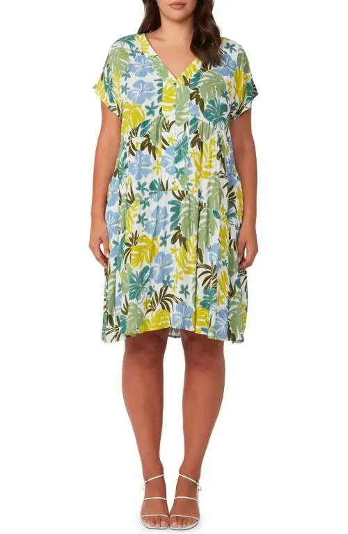 ESTELLE Antibes Floral Shift Dress - Sky/citron