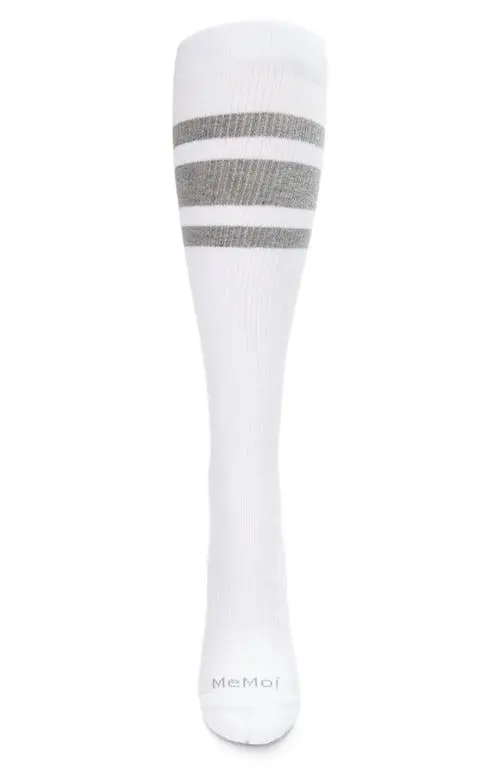 MEMOI Stripe Performance Knee High Compression Socks - White