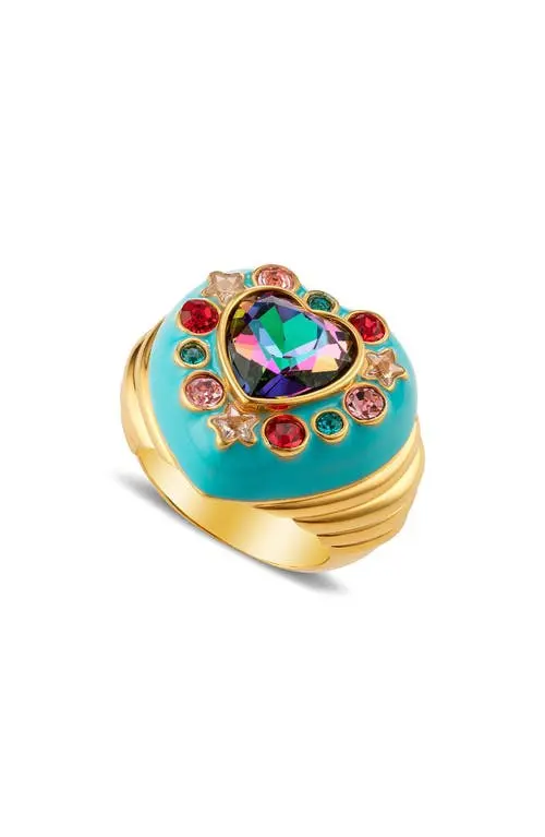 JULY CHILD Gemini Baby Heart Ring - Gold/ Blue Enamel/ Swarovski
