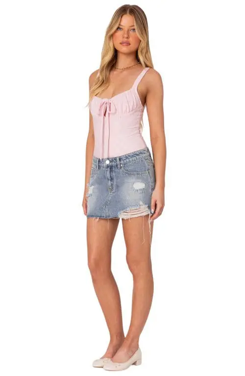 EDIKTED Ginnie Low Rise Distressed Denim Mini Skirt - Light-blue