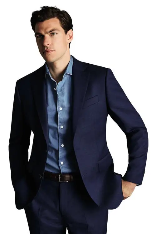 CHARLES TYRWHITT Slim Fit Natural Stretch Birdseye Suit Jacket - Indigo Blue
