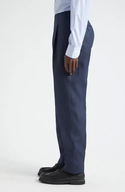Thom Sweeney Tailored Pleated Linen Trousers - Navy