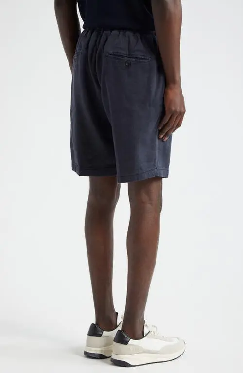 Thom Sweeney Pleated Stretch Linen & Cotton Jersey Shorts - Navy