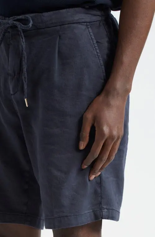 Thom Sweeney Pleated Stretch Linen & Cotton Jersey Shorts - Navy
