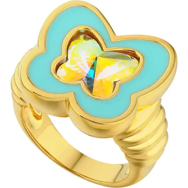 JULY CHILD Butterfly Ring - Gold/blue Enamel/swarovski