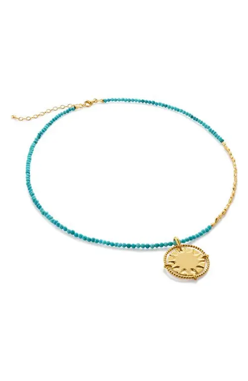 Monica Vinader Beaded Sun Pendant Necklace - 18ct Gold Vermeil / Turquoise