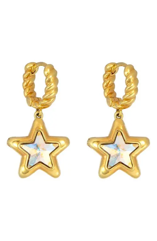 JULY CHILD Starburst Locket Huggie Hoop Earrings - Gold/star Shaped Crystal