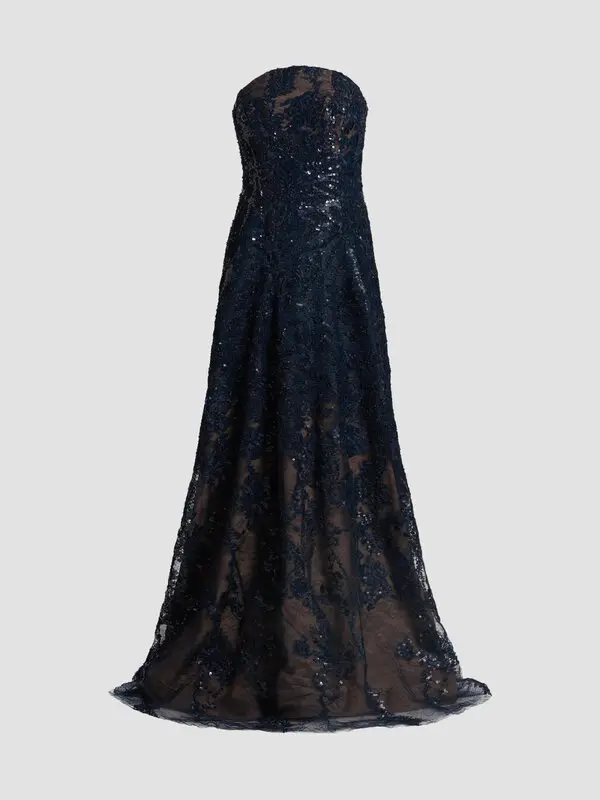Rene Ruiz Collection Floral Beaded Strapless A-line Gown