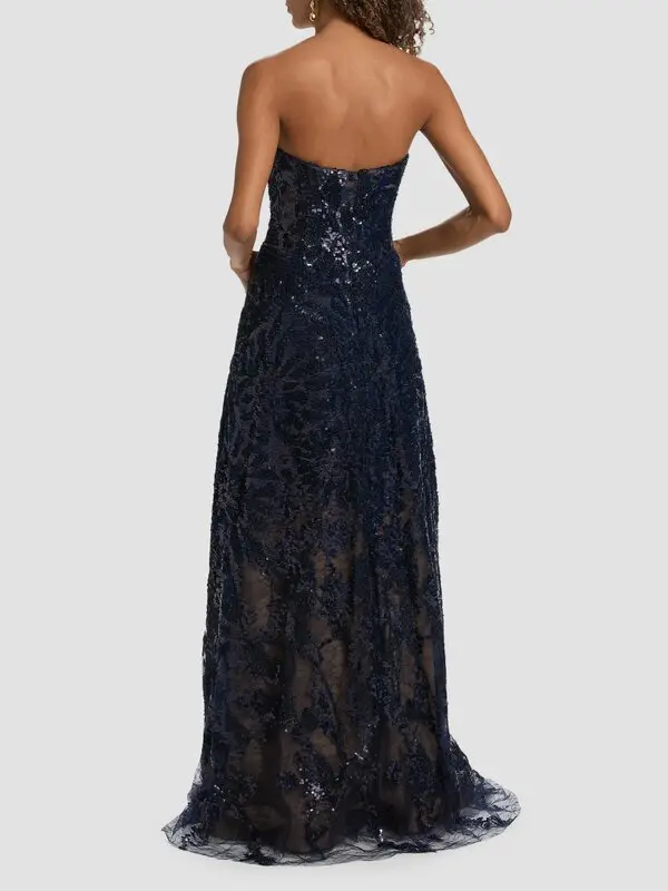 Rene Ruiz Collection Floral Beaded Strapless A-line Gown