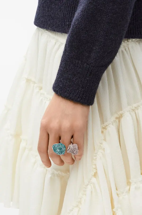 Loewe Glitter Fragment Double Ring - Silver/turquoise/mauve