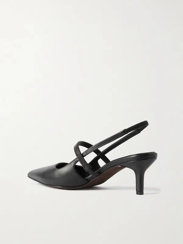 Brunello Cucinelli Bead-embellished Leather Slingback Pumps