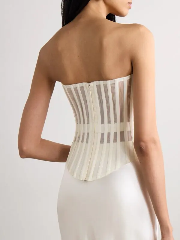 DANIELLE FRANKEL Milo Organza And Grosgrain-trimmed Ruched Tulle Bustier Top