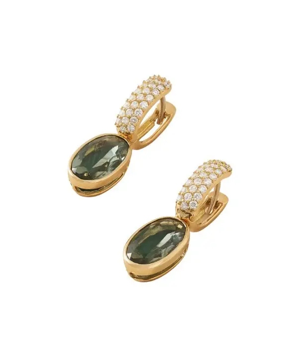 MARLA AARON 18-karat Diamond, Prasiolite And Malachite Earrings - Gold