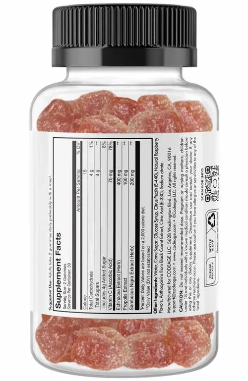 CODEAGE Immunity Gummies + Vitamin C Vegan Supplement