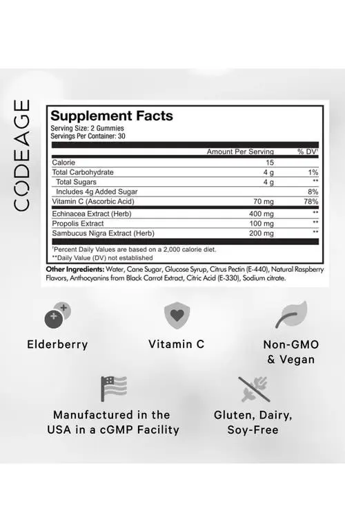 CODEAGE Immunity Gummies + Vitamin C Vegan Supplement