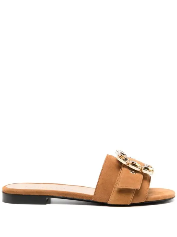 MADISON.MAISON Fade Jeweled Buckle Sandals - Brown