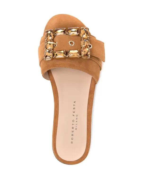 MADISON.MAISON Fade Jeweled Buckle Sandals - Brown