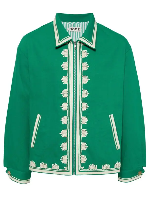 BODE Ripple-appliqué Zip-up Shirt Jacket - Green