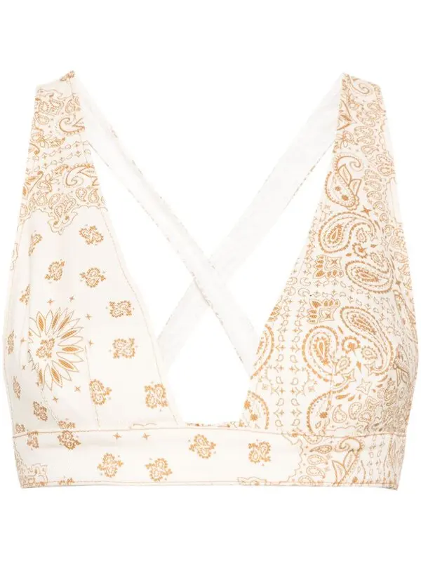 MC2 SAINT BARTH Bandana-print Denim Bralette Top - Neutrals