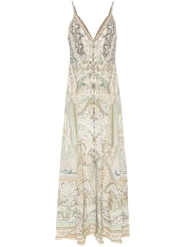ladies khaki dresses Sofie Pintuck Linen Maxi Dress / Khaki | MESHKI main image 0
