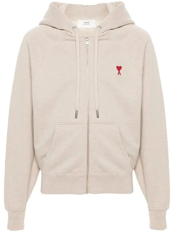 Ami Paris De Coeur Zip-Up Hoodie In Neutrals - 26% Off | Editorialist
