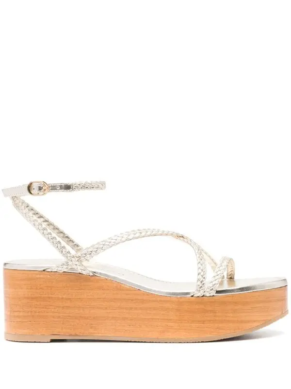 STUART WEITZMAN 75mm Wovette Wedge Sandals - Gold