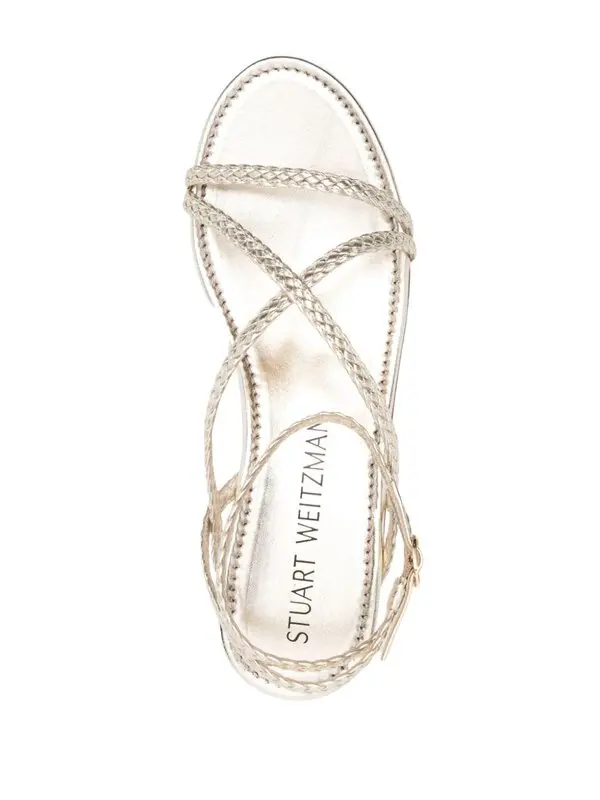 STUART WEITZMAN 75mm Wovette Wedge Sandals - Gold