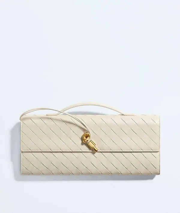 Bottega Veneta Intrecciato Leather Top Handle Clutch - Sea Salt