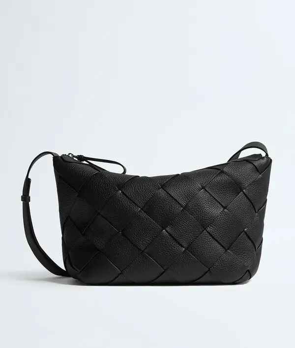 BOTTEGA  VENETA Grained Intreccio Leather Hobo Bag - Black