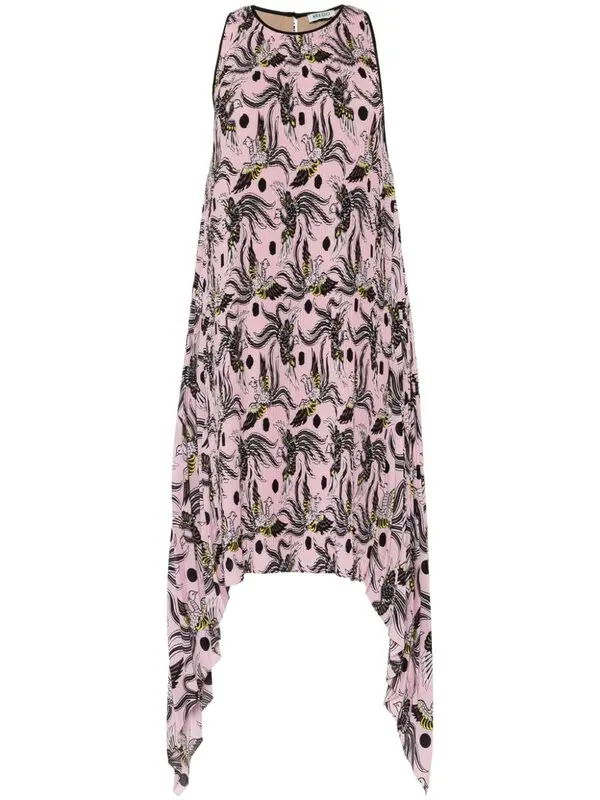 Kenzo Bird-print Plissé Midi Dress