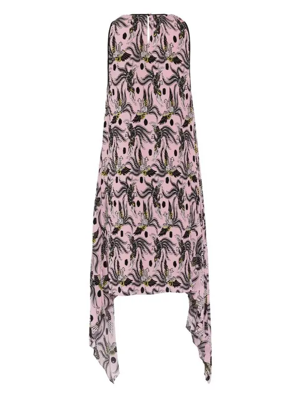 Kenzo Bird-print Plissé Midi Dress
