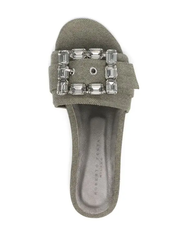 Roberto Festa Crystal-buckle Denim Slippers