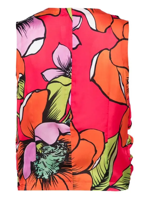 Comme Des Garçons Gathered Floral-print Tank Top - Orange