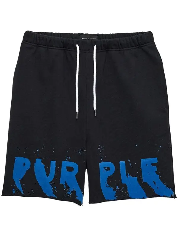 PURPLE BRAND Logo-print Cotton Shorts - Black