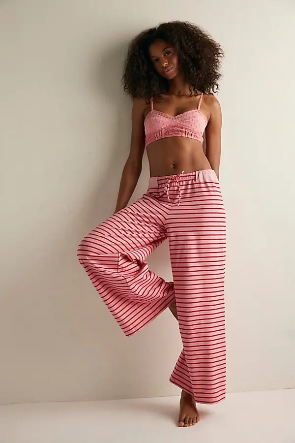 Free People Intimately Out And About Lounge Pants - #78 Pink Red Combo