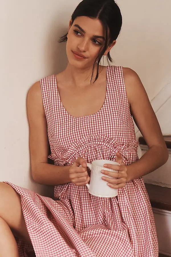 Anthropologie Gingham Midi Dress - Red | Editorialist