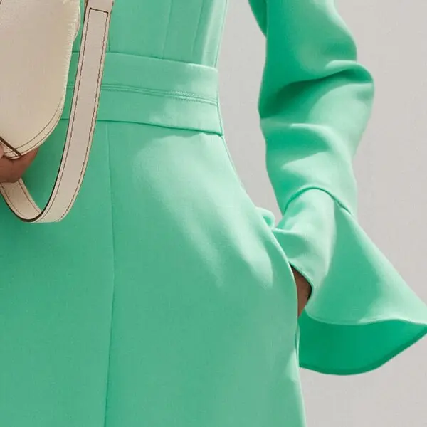green emerald velvet dress Satin Corsage Scuba Crepe Midi Dress - Magenta main image 1