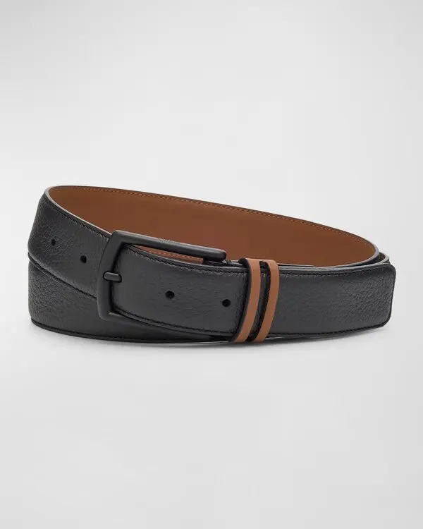 Zegna Grained Calfskin Belt - Black