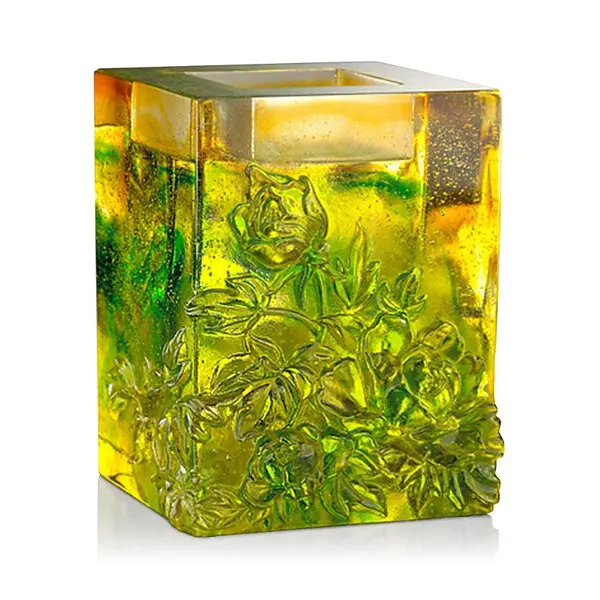 LIULI Heavenly Splendor Medium Crystal Candle Holder - Amber/green