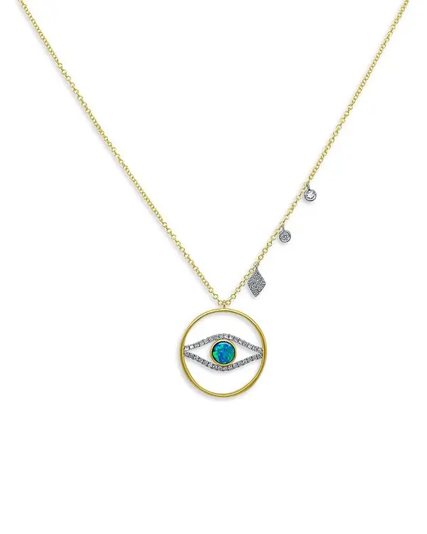 Meira T 14k Gold Opal & Diamond Evil Eye Circle Necklace - Blue/gold