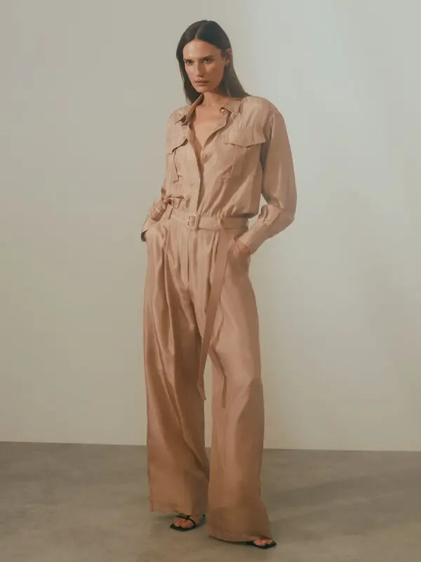 ATELIER Lorenza Belted Wide Leg Jumpsuit - Camel