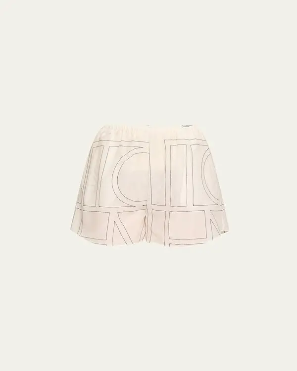 TOTEME Monogram Cotton Shorts - White/black