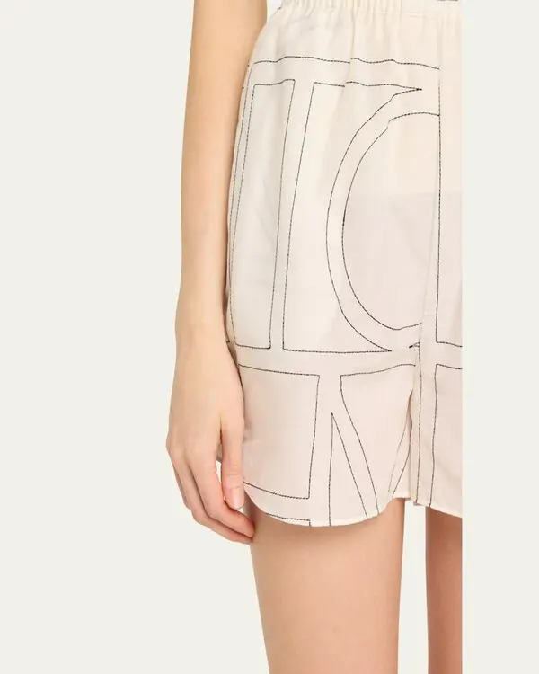 TOTEME Monogram Cotton Shorts - White/black