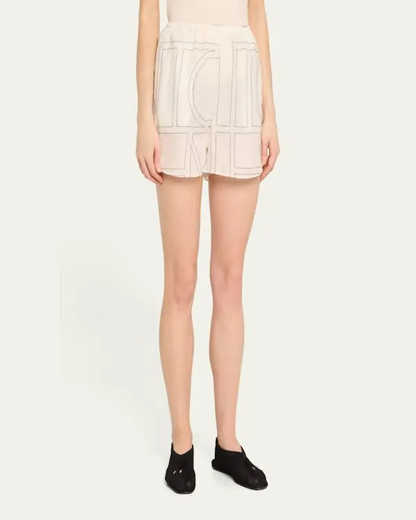 TOTEME Monogram Cotton Shorts - White/black