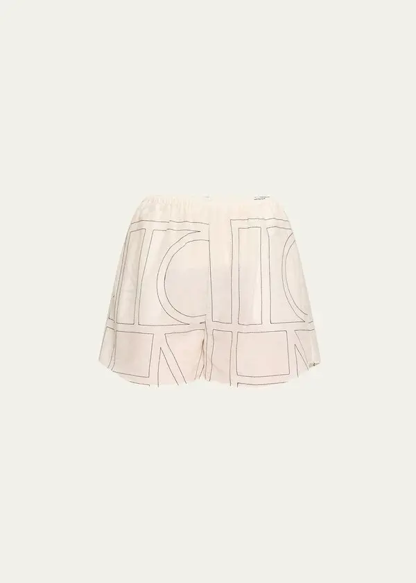 TOTEME Monogram Cotton Shorts - White/black