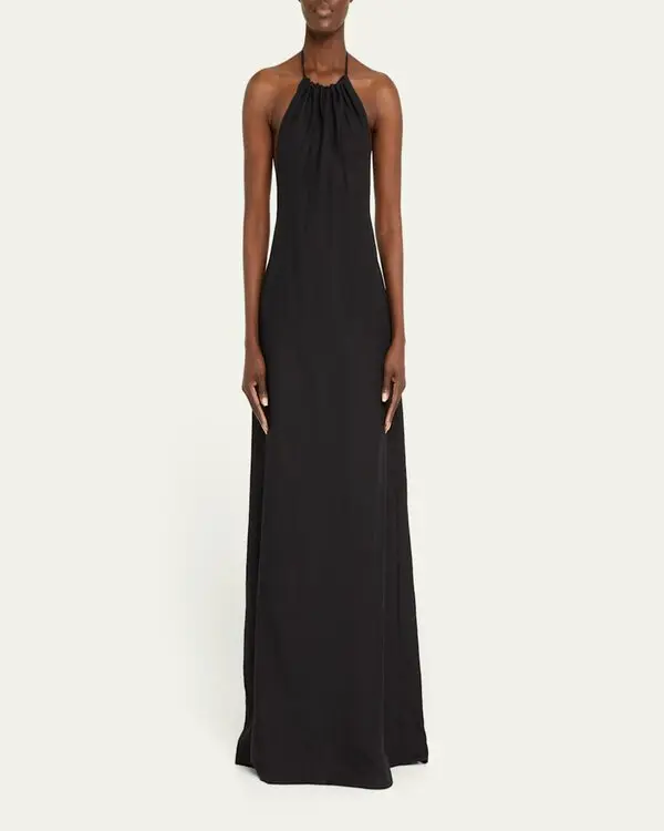 NILI LOTAN Lelia Halter Backless Linen Maxi Dress