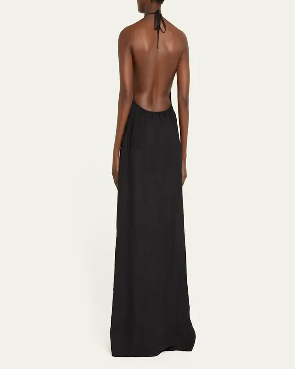 NILI LOTAN Lelia Halter Backless Linen Maxi Dress