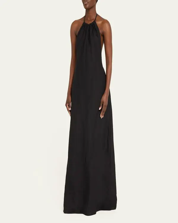 NILI LOTAN Lelia Halter Backless Linen Maxi Dress