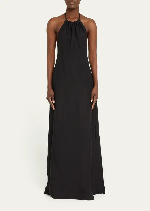 NILI LOTAN Lelia Halter Backless Linen Maxi Dress