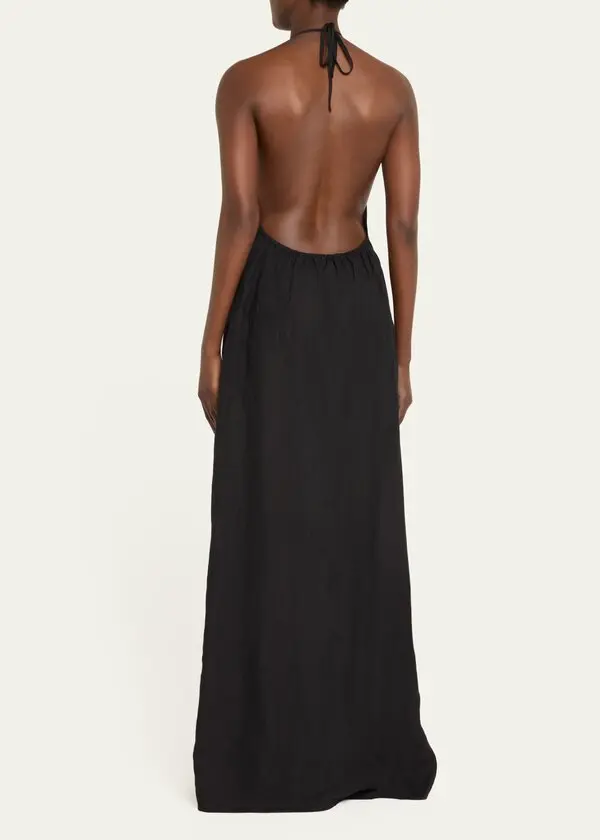 NILI LOTAN Lelia Halter Backless Linen Maxi Dress